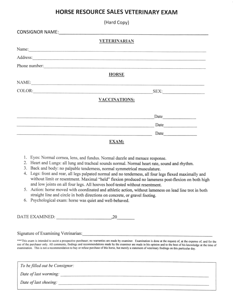 Certificate of Soundness - Horse Resource Sales